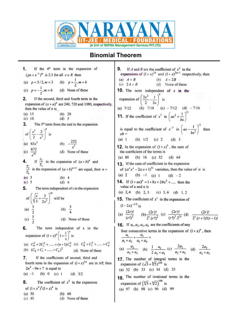 DPP-1 Binomial Theorem | PDF