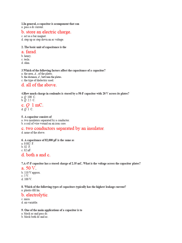 Physics Review | PDF | Capacitor | Voltage