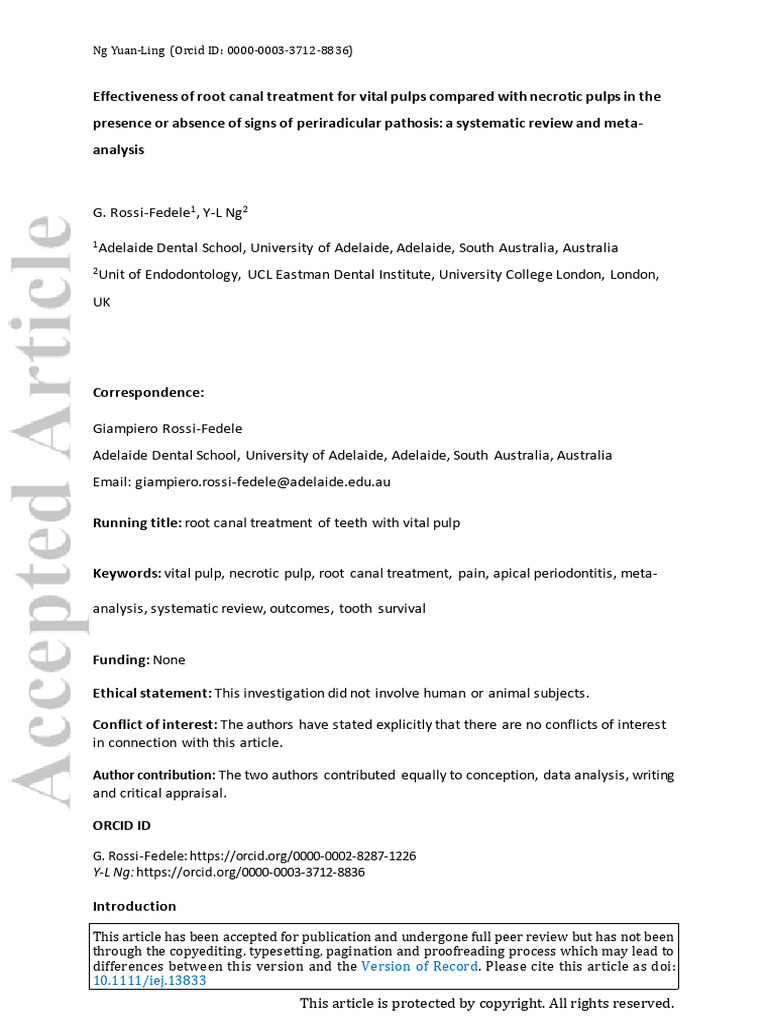 Int Endodontic J 2022 Rossi Fedele Effectiveness of Root Canal ...