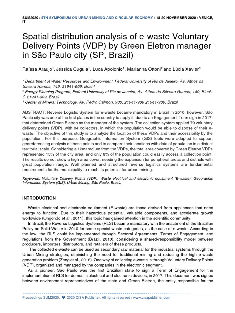 SUM 2020 - Spatial Distribution Analysis of E-Waste VDP by Green ...