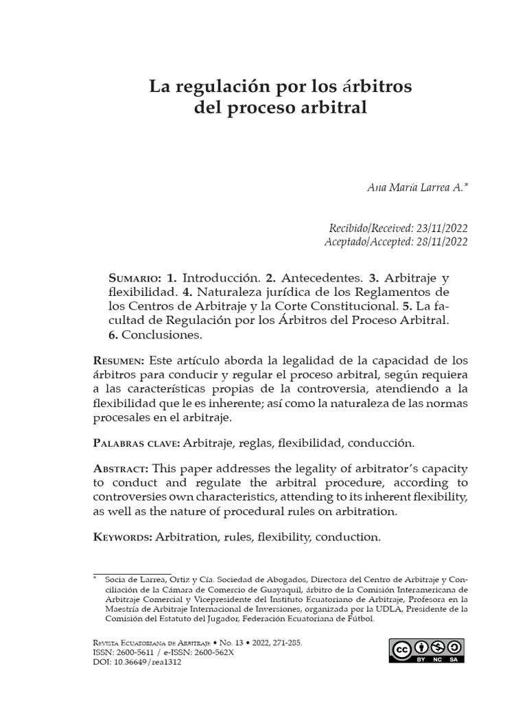 La Regulación Por Los Árbitros Del Proceso Arbitral | PDF | Arbitraje ...