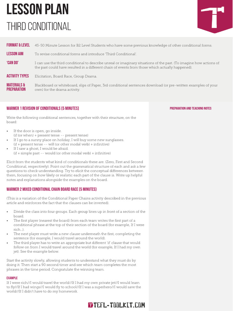 Third Conditional Lesson Plan | PDF | Verb | Linguistics