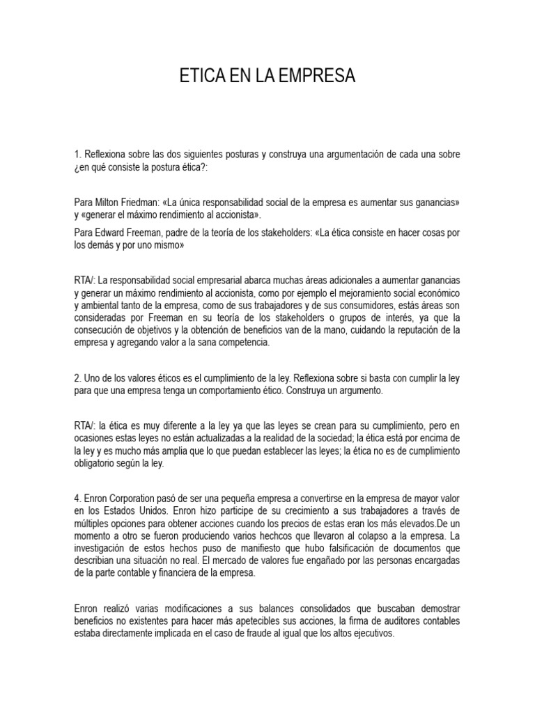 Ética Empresarial: Friedman vs. Freeman | PDF | Business ...