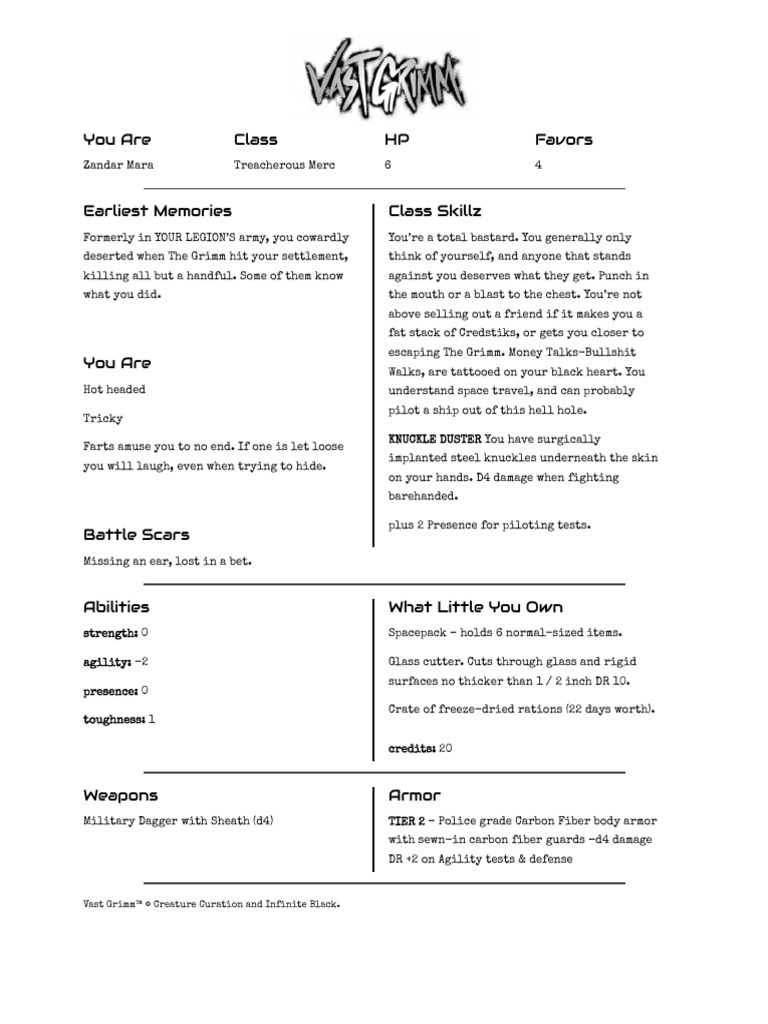 Character Generator - Vast Grimm | PDF