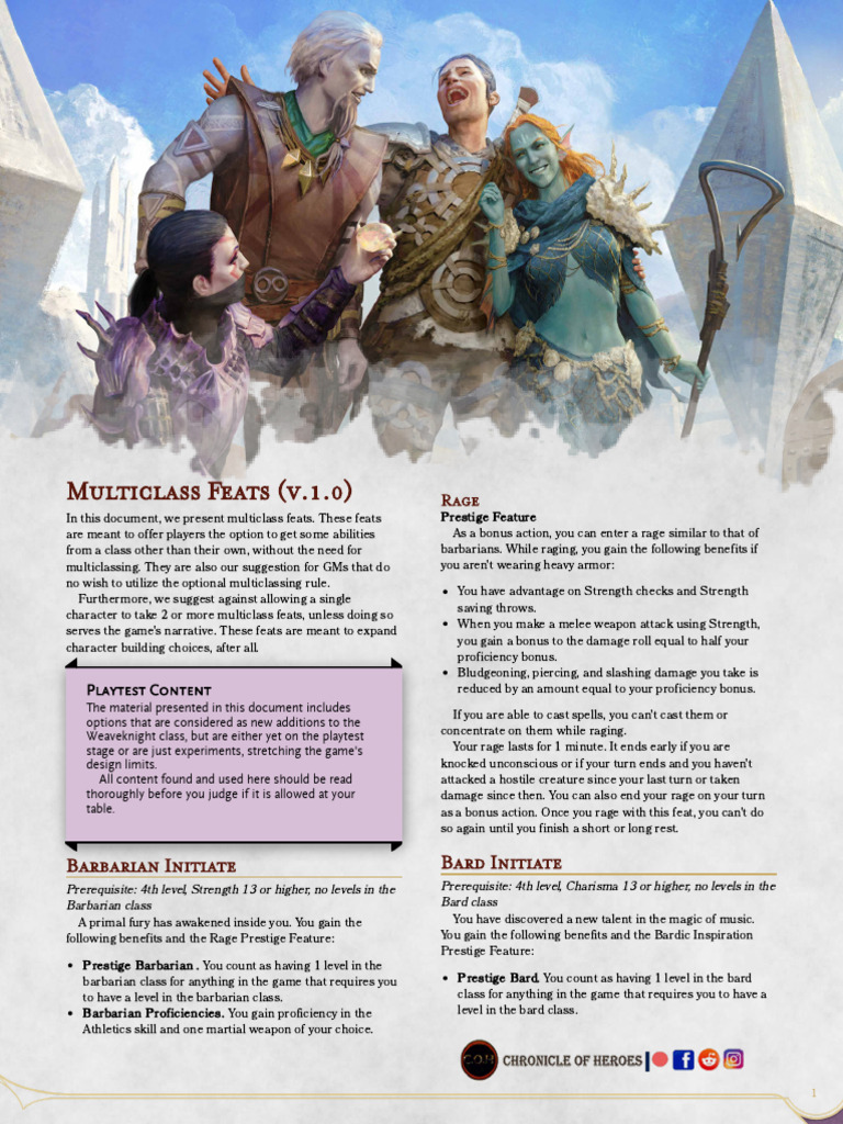 Multiclass Feats 1.0 | PDF | D20 System | Fantasy Role Playing Games