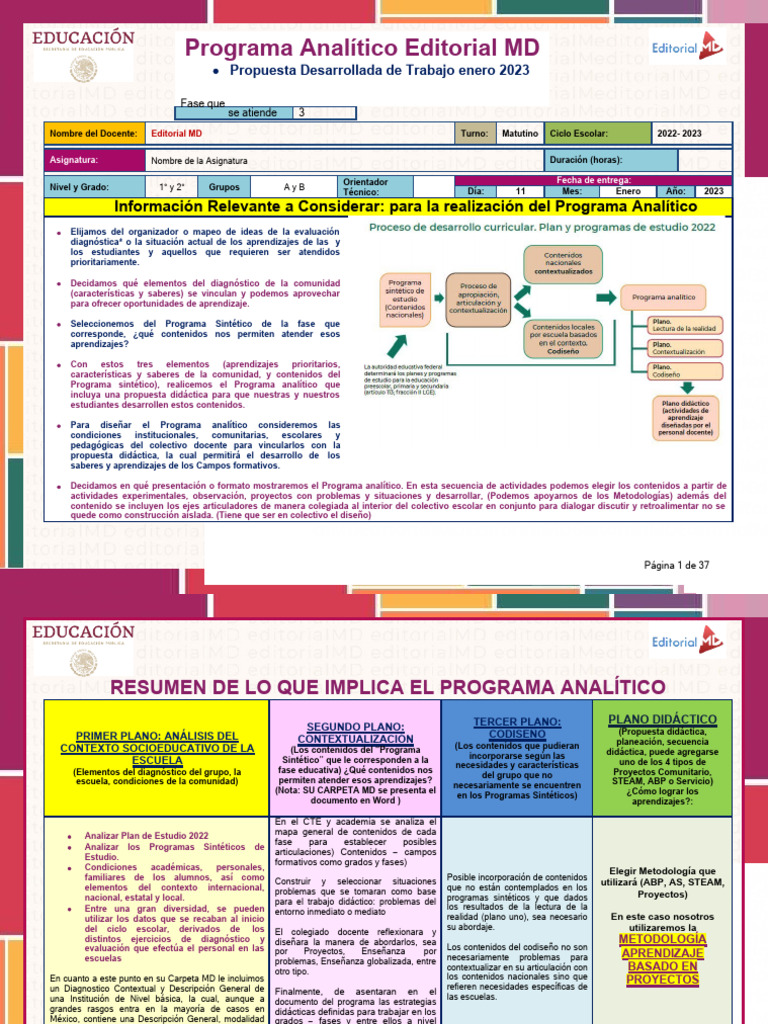 Programa Analitico Editorial MD 2023 (1° y 2° Primaria) | PDF ...