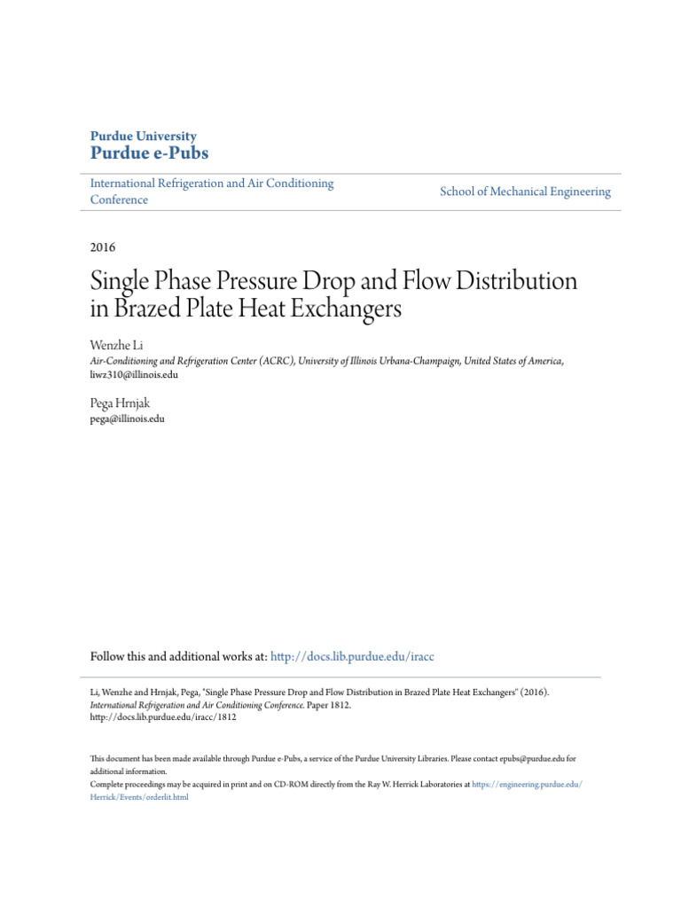 Single Phase Pressure Drop and Flow Distribution in Brazed Plate | PDF ...