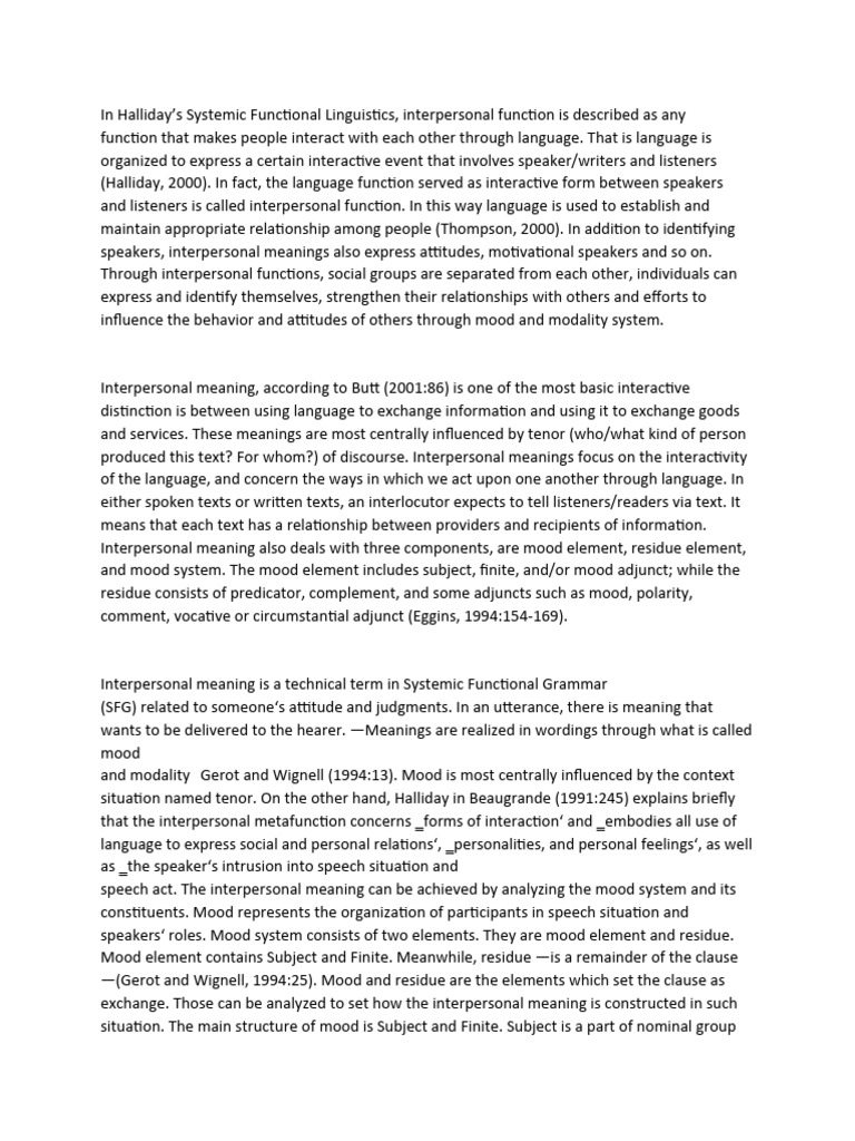 Interpersonal Metafuction Halliday - Summary Notes | Download Free PDF ...
