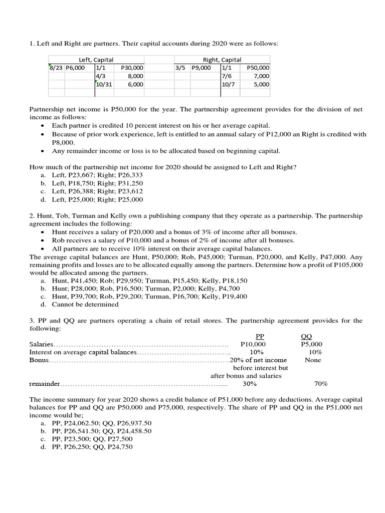 Partnership Operations (Additional Sample Problems) | PDF | Partnership ...