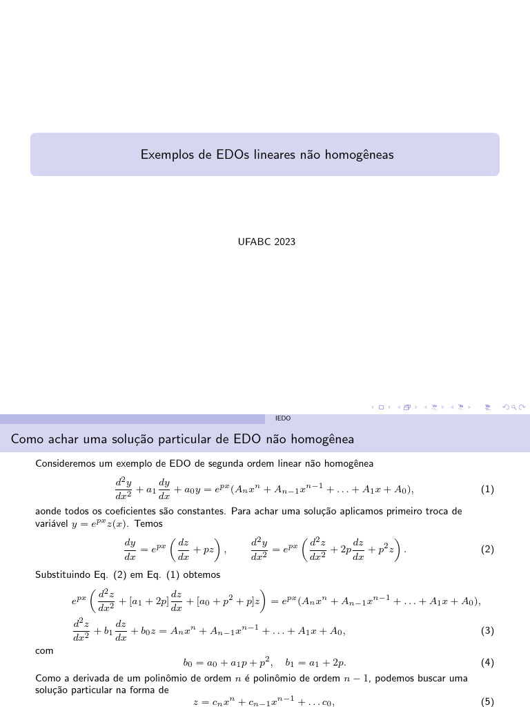 Aula 9 - Exemplos de EDOs Lineares Nao Homogeneas | PDF | Álgebra abstrata | Matemática aplicada