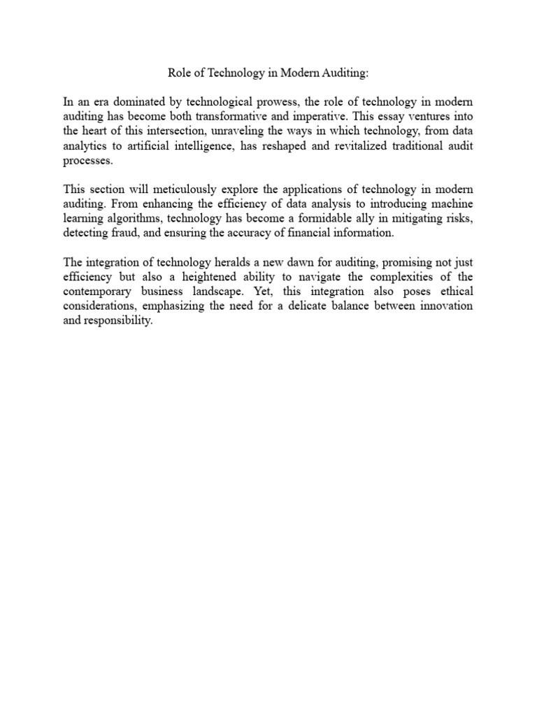 Role of Technology in Modern Auditing | PDF