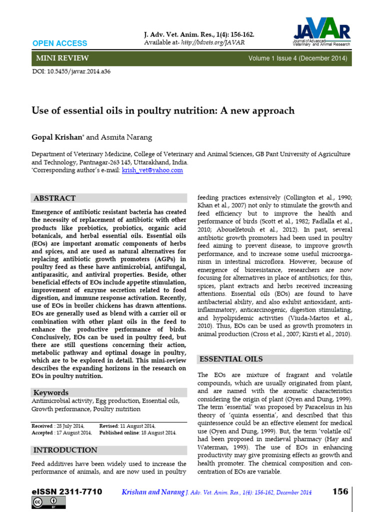 Essential Oils in Poultry Nutrition | PDF | Antimicrobial | Antioxidant