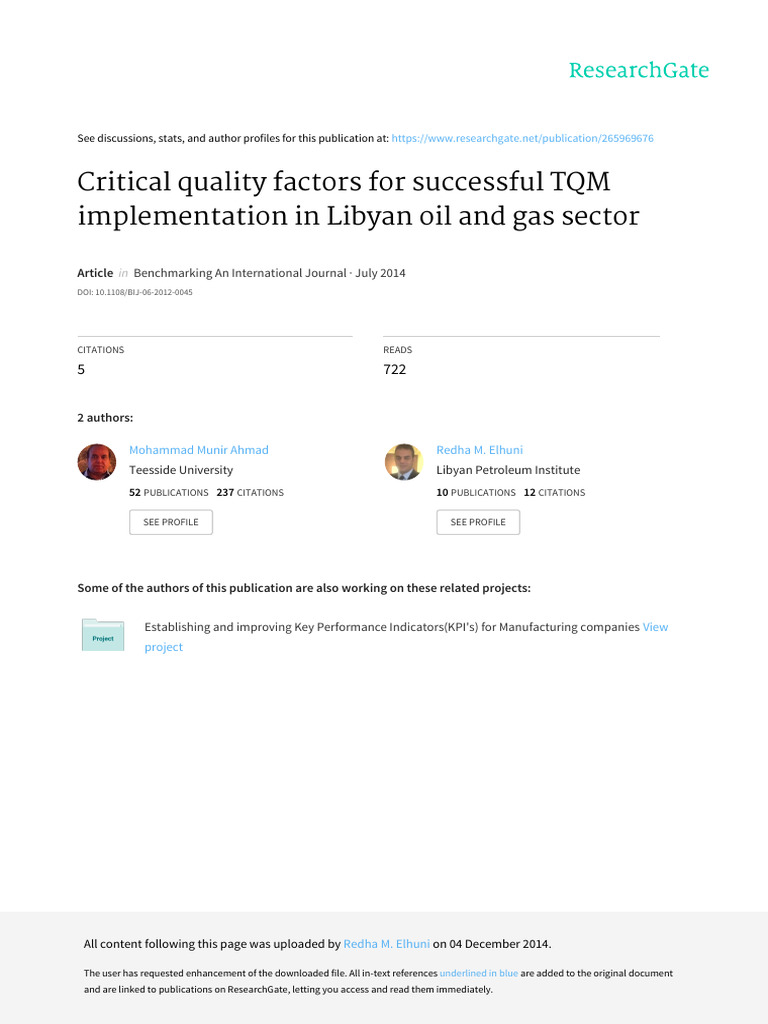 Critical Quality Factors For Successful TQM Implementation in Libya Oil ...