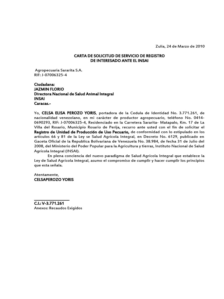 Carta de Inscripcion Al Insai | PDF