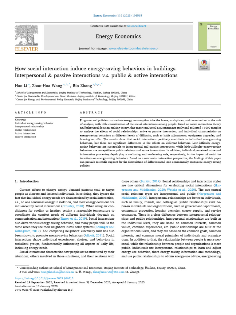 How Social Interaction Induce Energy Saving Behaviors in Buildin 2023 Energy | PDF | Energy ...
