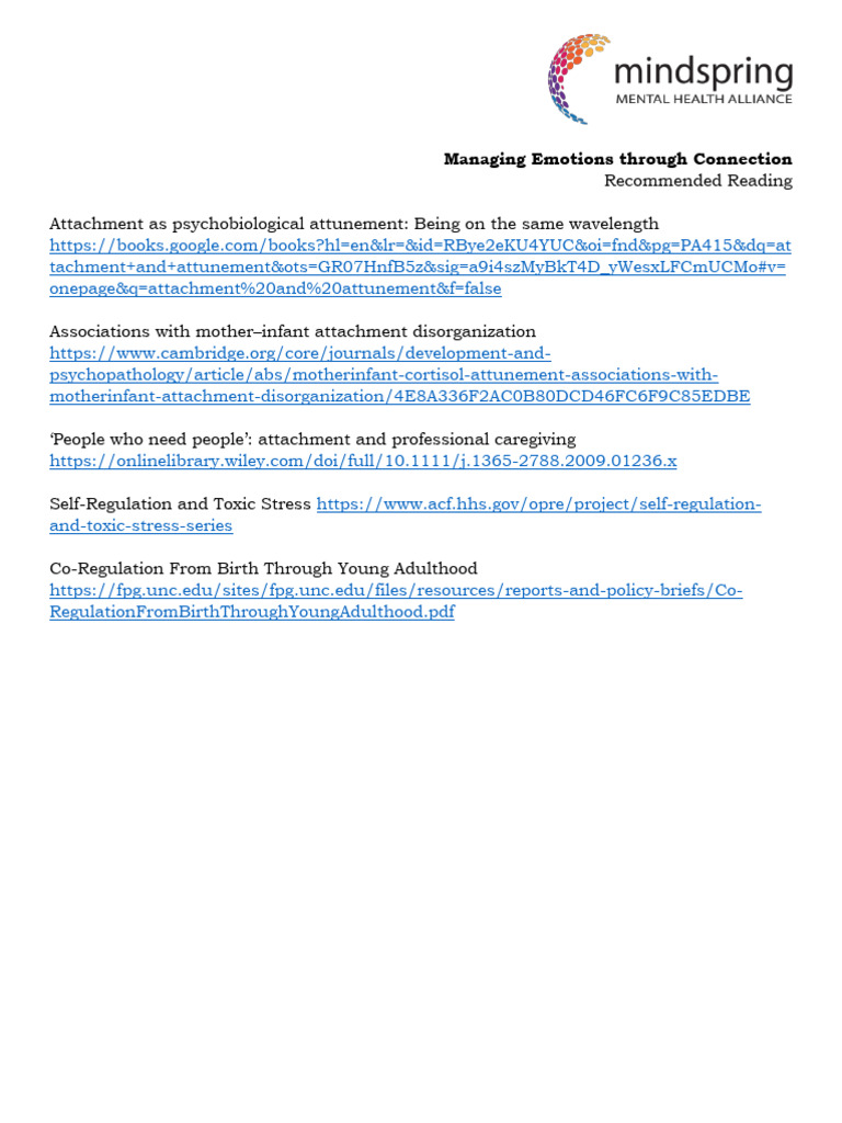 Managing Emotions Through Connection - Recommended Reading | PDF