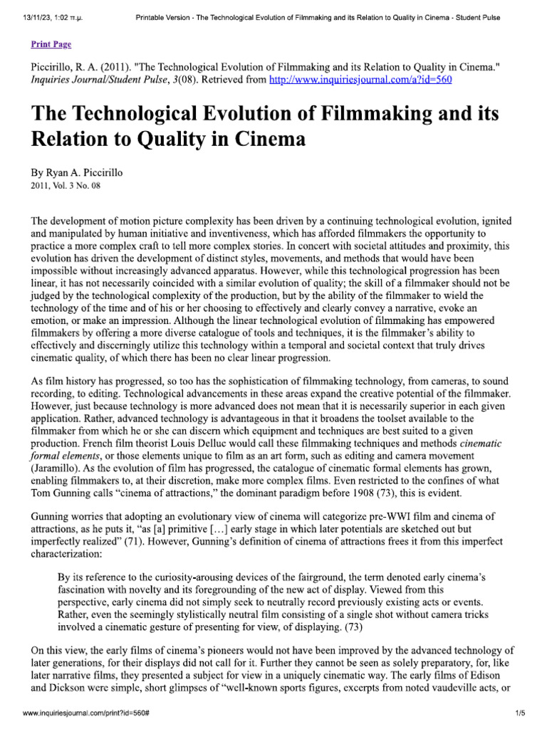 The Technological Evolution of Filmmaking and Its Relation To Quality ...