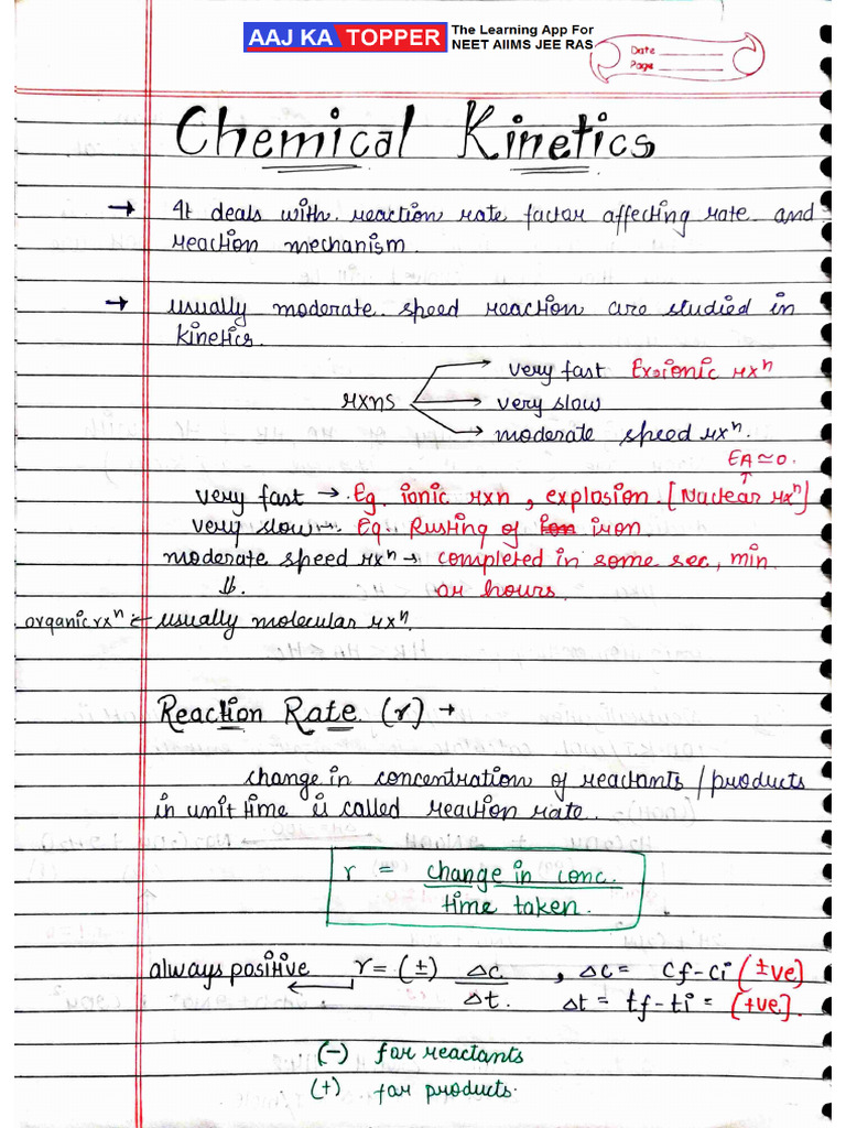 Chemical Kinetics Notes English | PDF