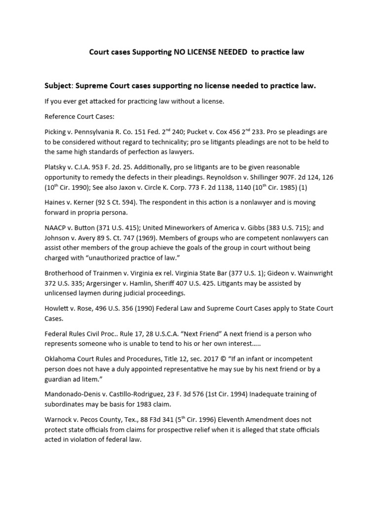 No License Needed | PDF | Pro Se Legal Representation In The United ...