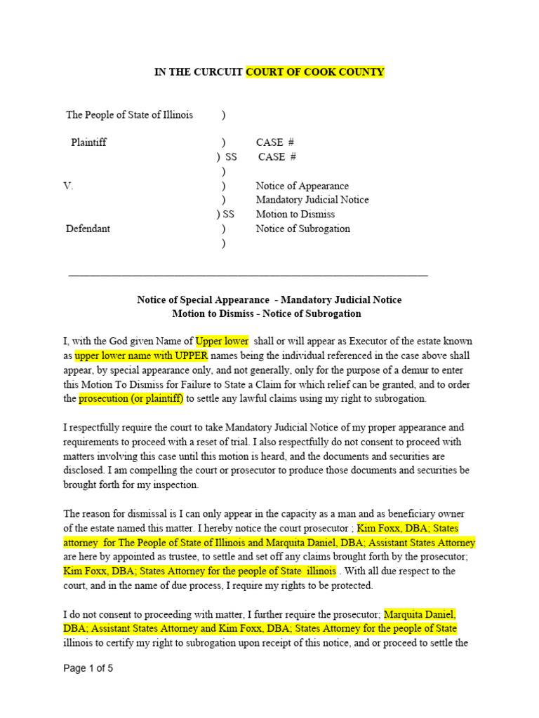 Subrogation Notice - Motion | PDF | Prosecutor | Damages