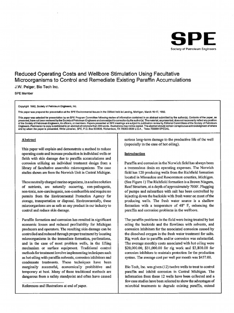 SPE XXXXX Reduced Operating Costs and Wellbore Stimulation Using Facultative Microorganisms To ...