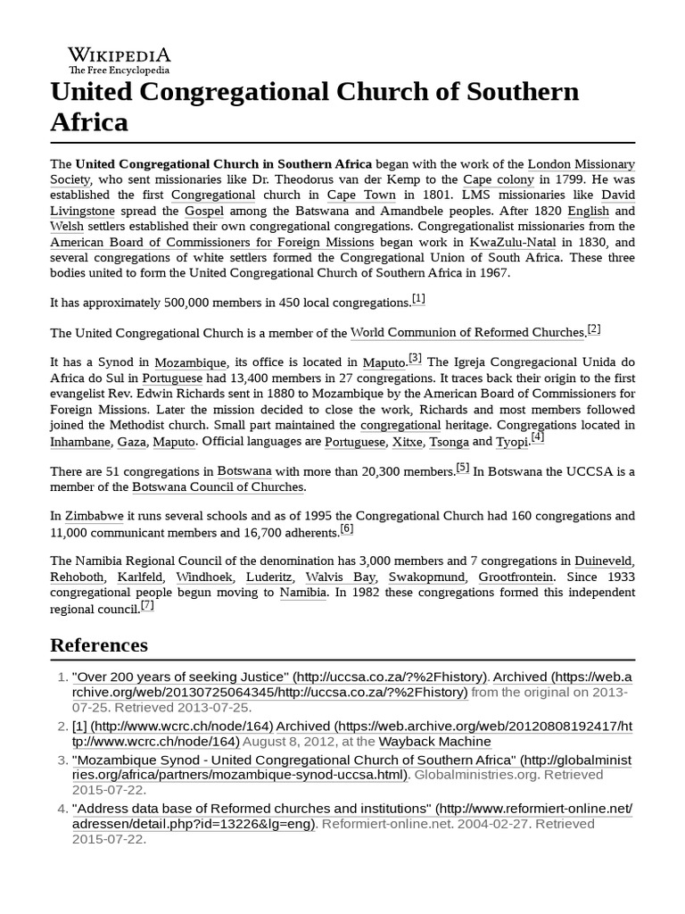 United Congregational Church of Southern Africa | Download Free PDF ...