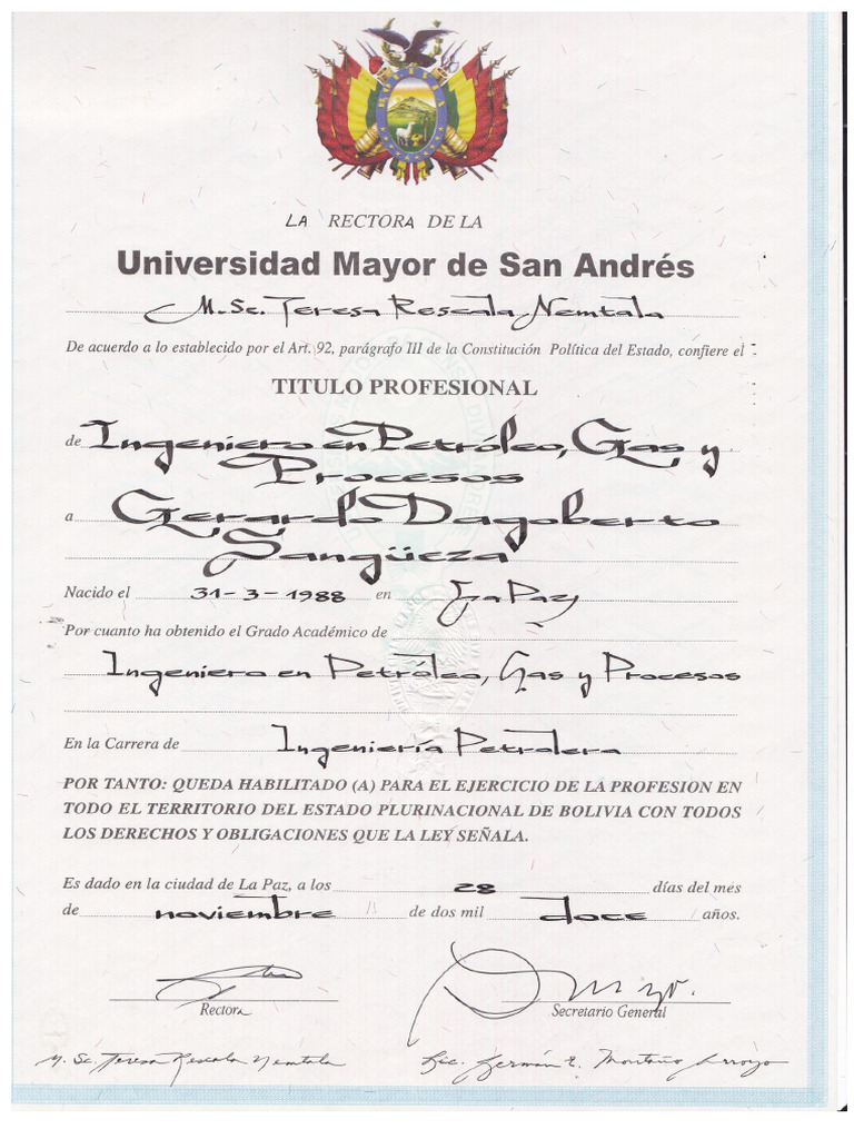 Titulo en Provision Nacional UMSA | PDF