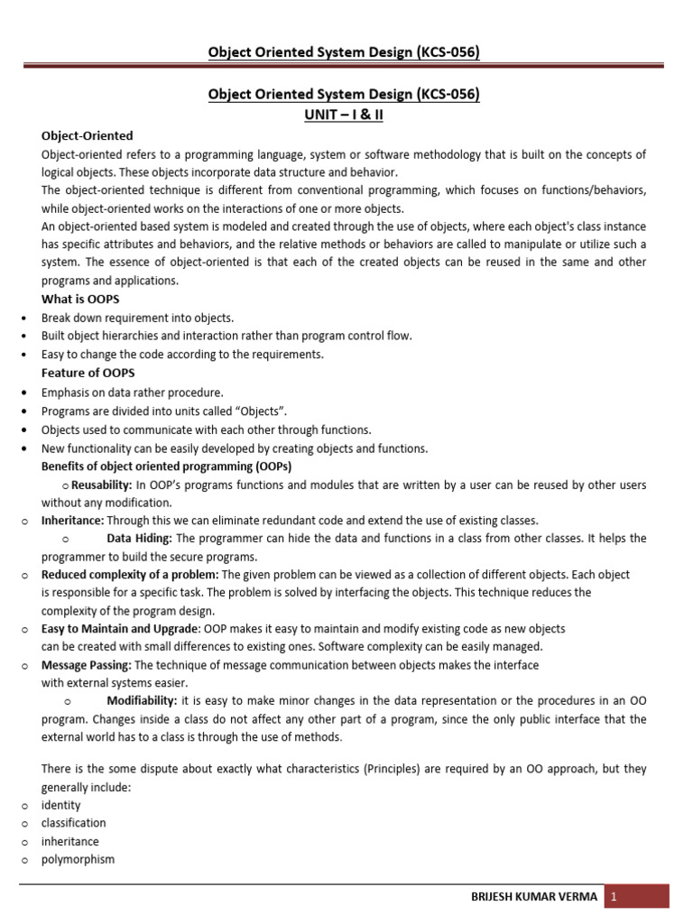 Oosd Unit 2 Pdf Class Computer Programming Object Oriented Programming
