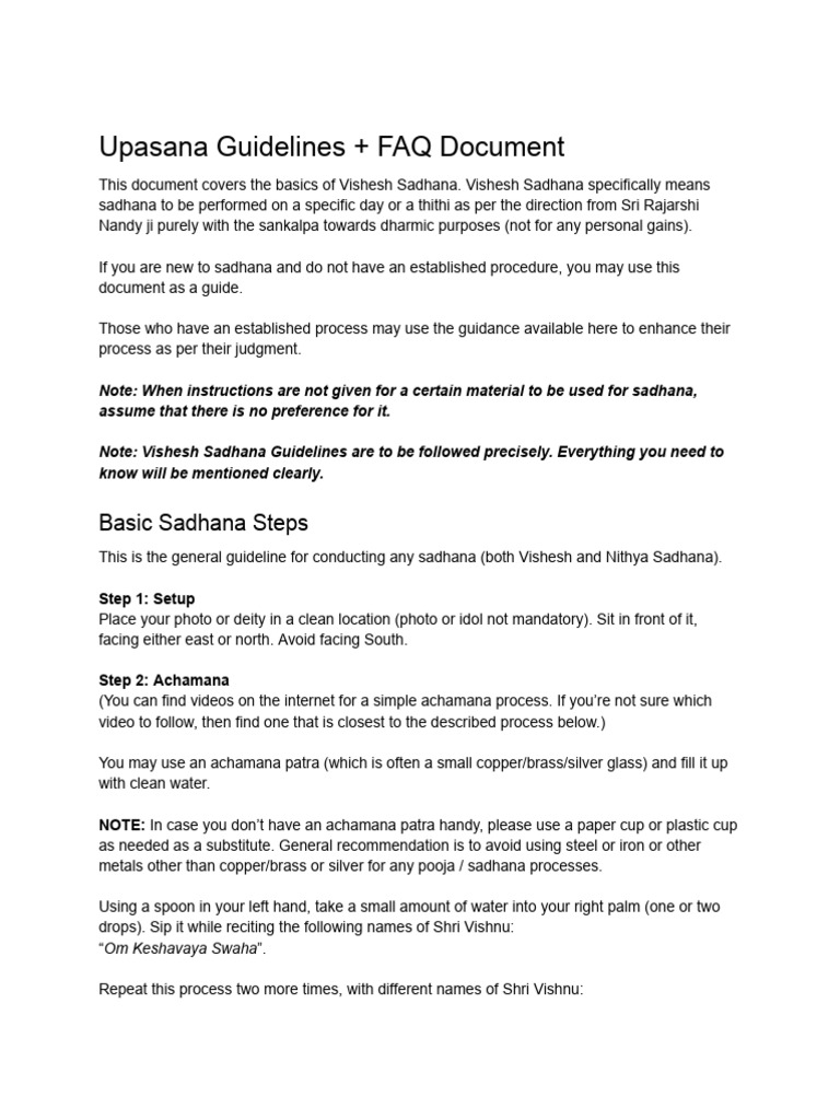 Upasana Guidelines + FAQ | Download Free PDF | Indian Religions