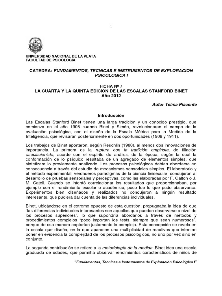 Escalas Stanford-Binet: Cuarta y Quinta Edición | PDF | Memoria ...