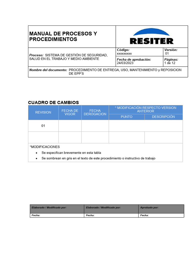 Procedimiento Entrega EPPs | PDF