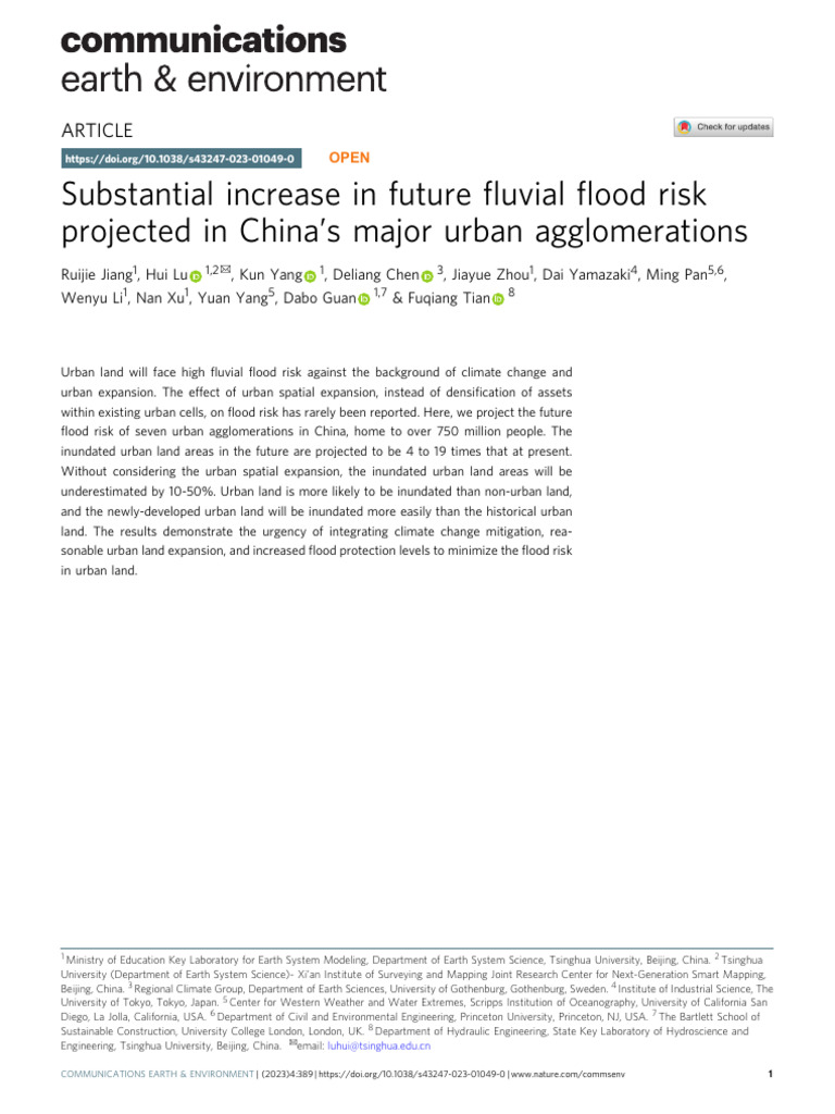 Substantial Increase in Future Uvial Ood Risk Projected in China 'S Major Urban Agglomerations ...