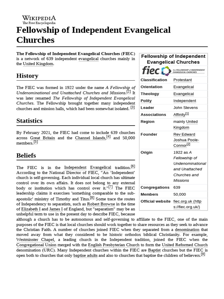 FIEC: UK Independent Evangelical Network | PDF | Protestantism ...
