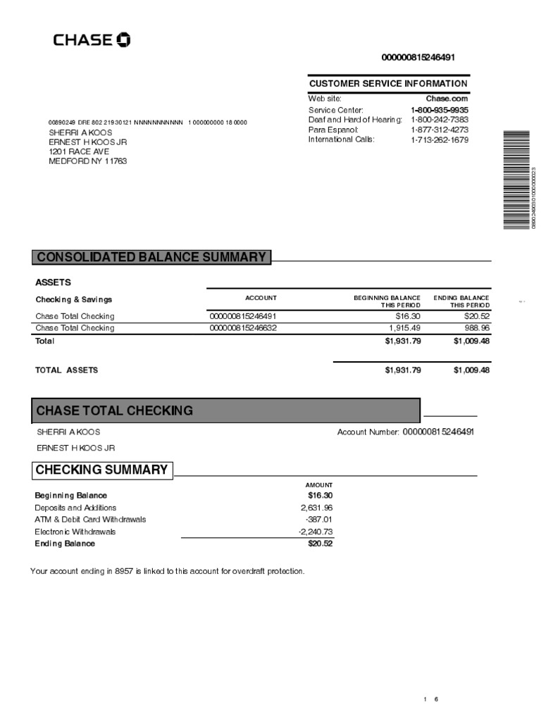 Chase Account Statement Summary | PDF | Debit Card | Transaction Account