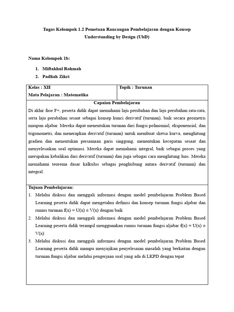 Ppa Topik 1 - TK 1.2 Pemetaan Rancangan Pembelajaran | PDF