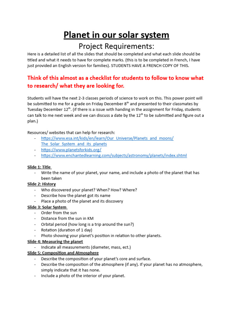 Planet in Our Solar System - Project Outline | PDF | Planets | Natural ...