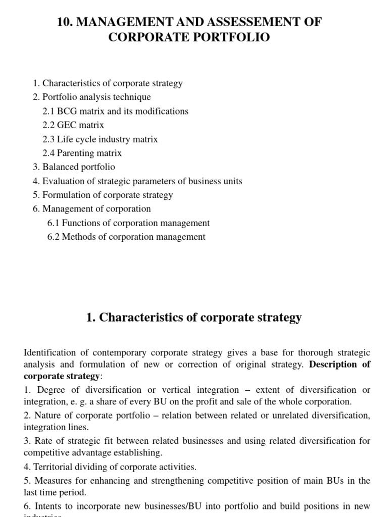 Management and Assessement of Corporate Portfolio | PDF | Strategic ...