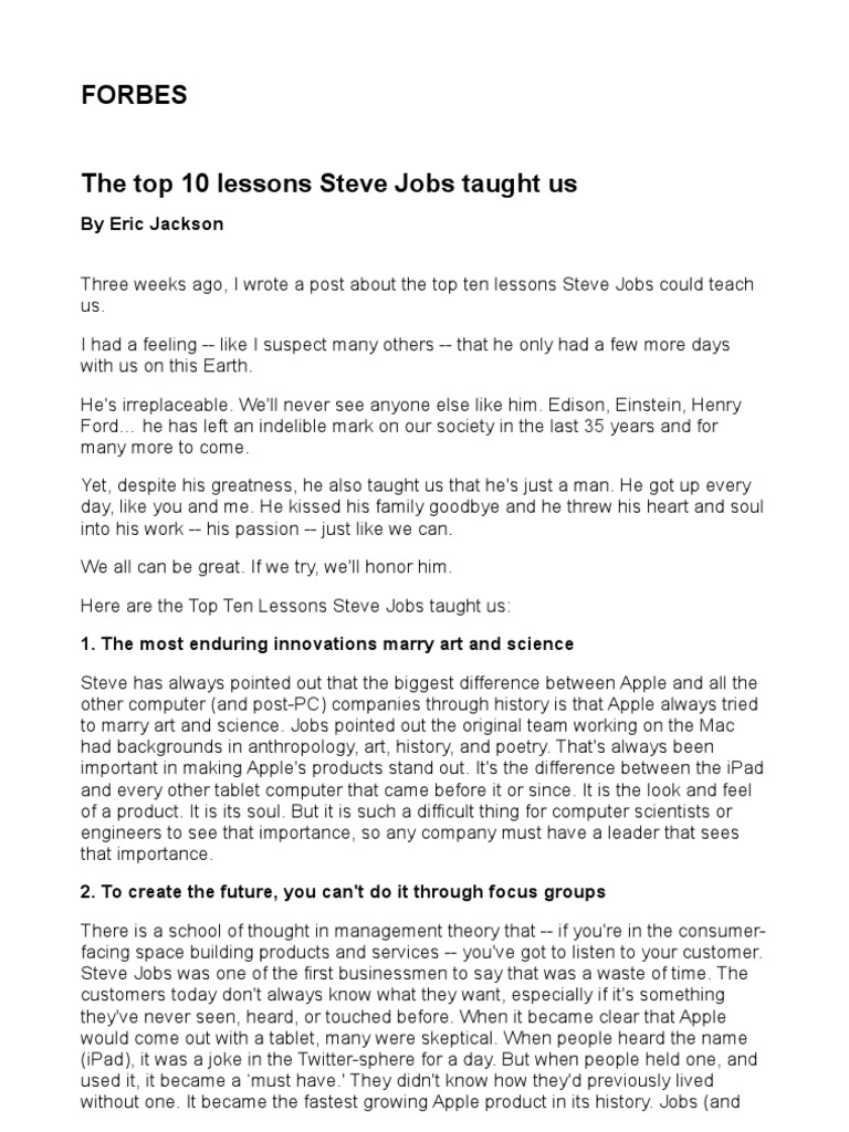 Lessons from Steve Jobs' Legacy | PDF | Steve Jobs | Apple Inc.