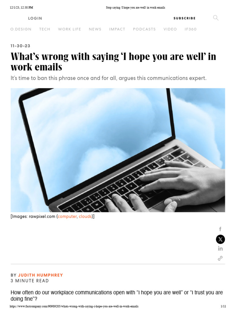 Stop Saying 'I Hope You Are Well' in Work Emails | PDF | Communication ...