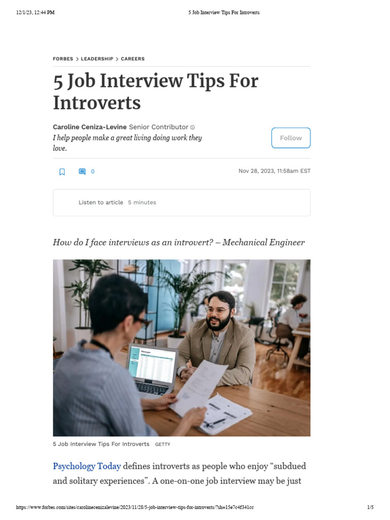 5 Job Interview Tips For Introverts | PDF | Job Interview | Extraversion And Introversion