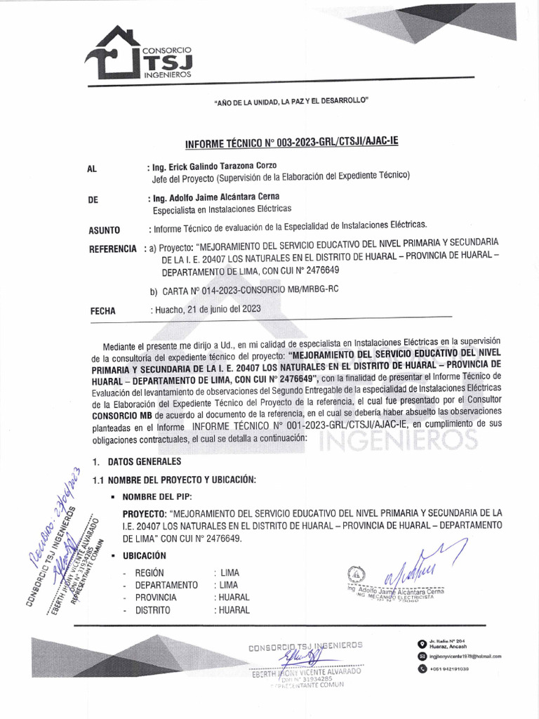 Inf. Obs. Tercera Revision Esp. Electrico | PDF