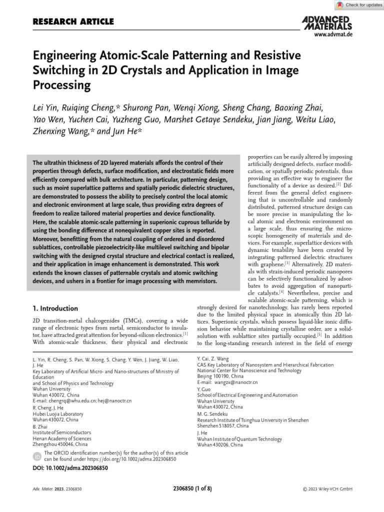 Advanced Materials - 2023 - Yin - Engineering Atomic Scale Patterning ...