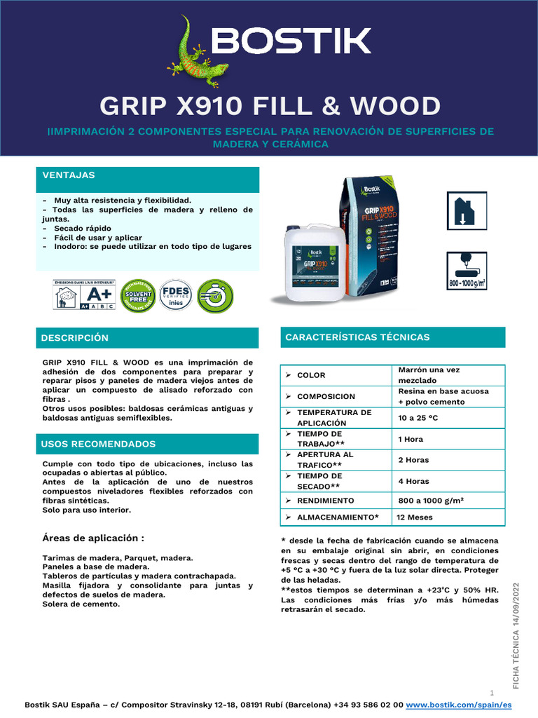 Bostik Spain Tds Grip x910 Fill&Wood | PDF | Madera | Calor