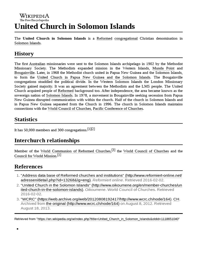 United Church History in Solomon Islands | PDF