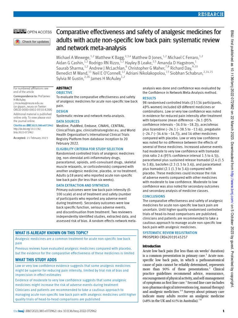 Comparative Effectiveness and Safety of Analgesic Medicines For Adults ... Comparative Effectiveness and Safety of Analgesic Medicines For Adults ...