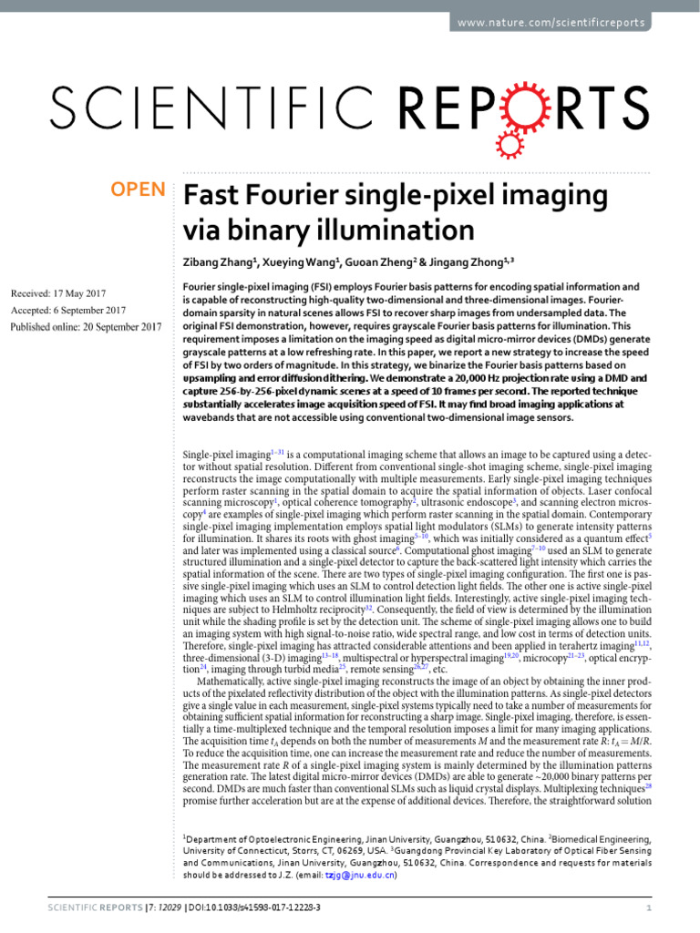 Fast Fourier Single-Pixel Imaging | PDF | Optical Resolution | Spectral ...