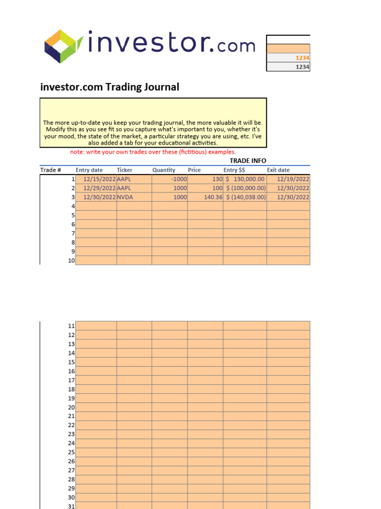 Excel Trading Journal Template | PDF | Market (Economics) | Financial ...