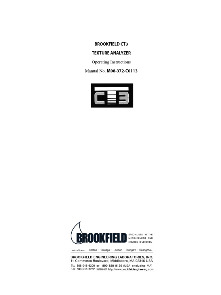 Brookfield CT3 User Manual | PDF | Deformation (Engineering) | Alternating Current