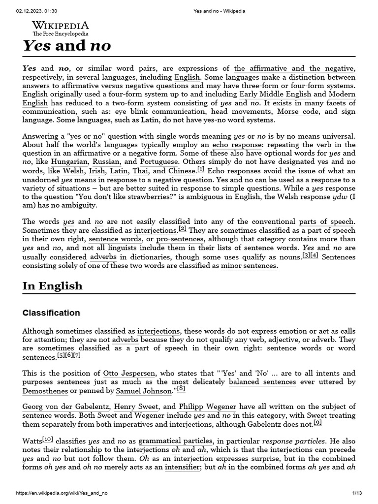 Yes and No | PDF | Syntax | Grammar