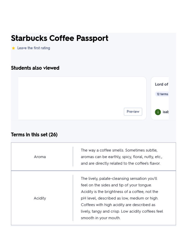 Starbucks Coffee Passport Flashcards - Quizlet | PDF | Coffee | Chocolate